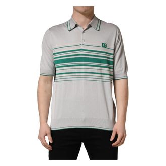 Dolce & Gabbana Gestreiftes Seiden-Polo-T-Shirt - - Tops - Herren - Grau - XS