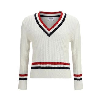 Thom Browne Pullover mit V-Ausschnitt aus Baumwolle - - Knitwear - Herren - Wei&szlig; - M