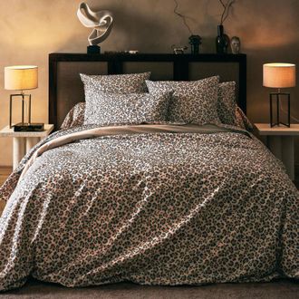 Tradilinge Housse de couette percale de coton l&eacute;opard Beige 140x200 cm