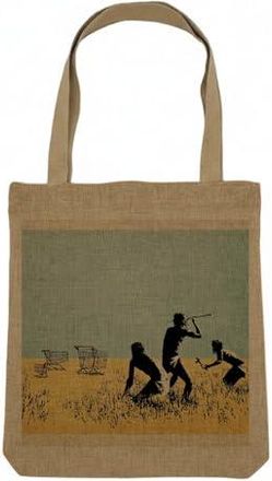 Fabulous Sac Shopping Tote Bag Aspect Lin - Banksy Trolleys Chariot Chasseur Tribu Chasse Street Art - Sac de Courses Toile Epaisse 360g Beige Naturel Cabas Po