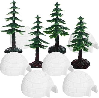 NUOBESTY Iglu Figuren Miniatur Weihnachtsbaum Dekorationsset aus Kunststoff Leichtes Eishaus Modell mit 6 Kleiner Iglus und 4 Kleiner Tannenb&auml;umen f&uuml;r Winter u