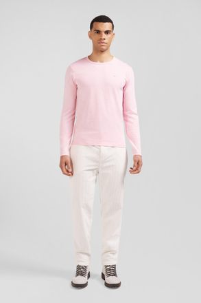 Eden Park T-shirt Manches Longues En Coton Uni Rose Coupe Slim