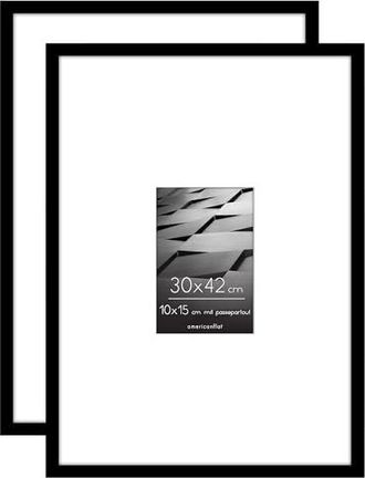Americanflat Bilderrahmen 30x42 cm Schwarz (2er Pack) - Bilderrahmen 10x15 cm mit Passepartout - aus Kunststoff mit poliertem Plexi-Scheibe