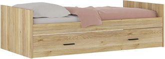PEGANE Lit gigogne avec 1 tiroir coloris ch&ecirc;ne Mauvella - Longueur 202 x profondeur 98 x hauteur 58 cm