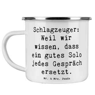 Mr. & Mrs. Panda Camping Emaille Tasse Spruch Schlagzeug Solo - Geschenk, Trommelsolo, Musik, handgefertigte Produkte, Notenbl&auml;tter, Kaffee
