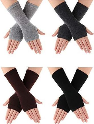 Satinior 4 Paires Gants de Poignet sans Doigts avec Trou de Pouce Gants Chauds Unisexes en Cachemire (Jeu de Couleur 4), Taille Unique