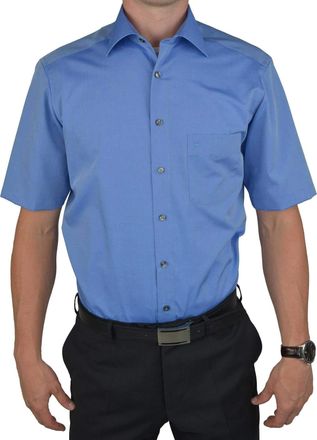 Olymp Herrem Oberhemd Langarm Level Five - Jersey Hemd, Atmungsaktives Gewebe, NY Kent Kragen - Hemden Herren Modern Fit - Blau 15-42