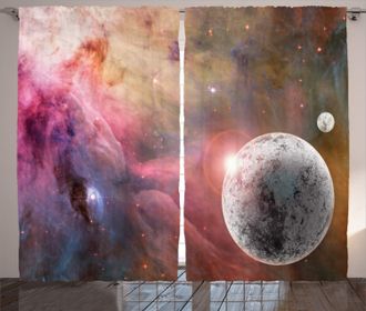 Abakuhaus Rosa Rustikaler Vorhang, Gefrorener Planet-Nebel, Wohnzimmer Universalband Gardinen mit Schlaufen und Haken, 280 x 260 cm, Rosa