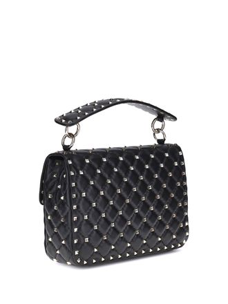 Valentino Garavani Womens Medium Shoulder Bag Rockstud Spike Black Lambskin