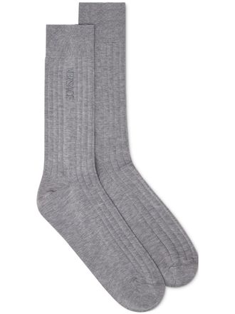 Versace chaussettes à logo brodé - Gris