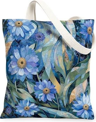 Generic Sac fourre-tout en toile de fleurs de bleuet printanier pour le shopping, 33 x 38,1 cm, sac d&eacute;picerie r&eacute;utilisable pour femme, sac d&eacute;picerie esth&eacute;tiqu