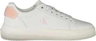 Calvin Klein Femme, Chaussures, Blanc, Taille: 36 EU Baskets en Cuir Blanc Rose avec Semelle Amovible