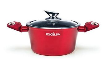 Excelsa Phoenix Antihaft-Schmorpfanne mit 2 Griffen, Aluminium, Rot