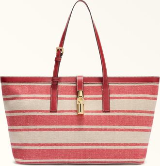 Furla Debby Tote-bag L Toni Lacca Gestreiftes Canvasgewebe + Sidney-kalbsleder Damen