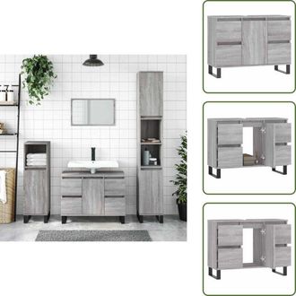 vidaXL Badschrank Grau Sonoma 80x33x60 cm Holzwerkstoff - Badeschrank - Badezimmerm&ouml;bel - Grau Sonoma - Holzwerkstoff - Eisenfu&szlig;