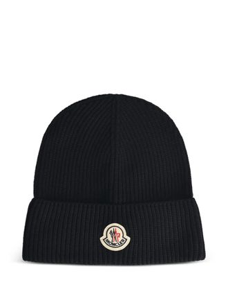 Moncler ribbed logo-patch hat - Schwarz
