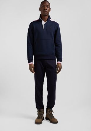 Eden Park Sweatshirt Col Maillot En Coton Bleu Marine Broderie Xv De France Coupe Regular