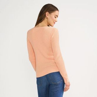Lands End Feinstrick-Zopfmusterpullover mit V-Ausschnitt, Damen, Größe:40-42 regular, Orange, Baumwolle, by Lands End