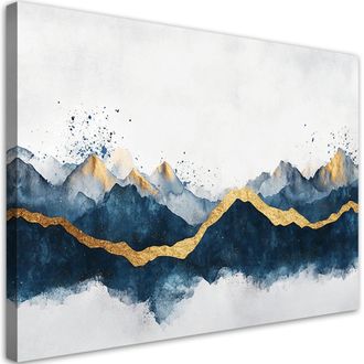 Feeby Wandbild - Wohnzimmer Modern Deko - Abstrakt Gold Blau Modern - 60x40 1tlg - Bilder Leinwand - Bild auf Leinwand Schlafzimmer - Leinwandbilder für die