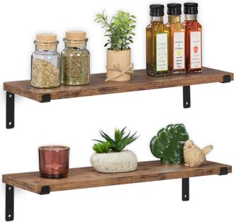 Relaxdays Wandregal Industrial, 2er Set, Ablagebretter, BxT: 48 x 15,5 cm, Metall & Holzoptik, Hängeregal, braun/schwarz