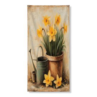 Generic Rustikale Fr&uuml;hlings-Narzissen-Blumen, Au&szlig;ent&uuml;rabdeckung, Bauernhaus-Blumen, Haus, Haust&uuml;r, Banner, Eingang, Ausgang, Dekoration, Vintage-Landhaus-Druc