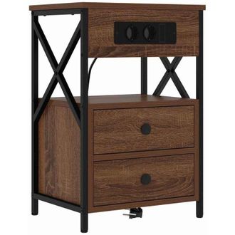vidaXL Table de nuit avec station de chargement avec tiroir Ch&ecirc;ne brun vidaXL