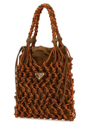 Prada Womens Two-Tone Mesh Handbag Cacao+arancio Recycledpolyamide-Calfleather Borse A Mano Bag