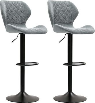 HOMCOM Barhocker 2er-Set, Drehbar H&ouml;henverstellbar Barstuhl mit Chenille-Optik, Gepolstert K&uuml;chenst&uuml;hle mit R&uuml;ckenlehne und Fu&szlig;st&uuml;tze Tresenhocker f&uuml;r K&uuml;che,