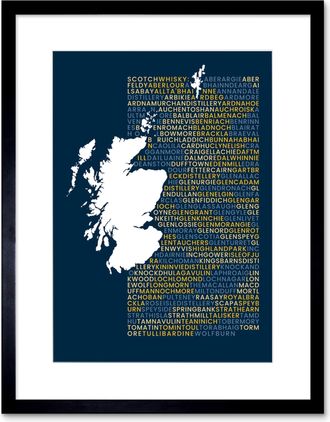 Wee Blue Coo Karte der Scotch Whisky-Destillerien Gerahmter Kunstdruck 18x23 cm