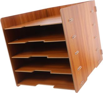 Soimiss Mehrschichtiger Holz Aktenhalter Schreibtisch Organizer f&uuml;r B&uuml;ro und Schule Dokumenten Papierablagehalter in Walnussoptik Einfache Montage Einsetzbar 