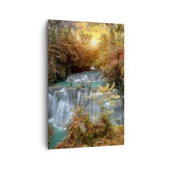 Arttor Wandbilder Dekoration Wohnzimmer Park Wasserfall Wasser Bilder auf Leinwand 80x120cm Leinwandbild mit Rahmen Schlafzimmer Küche Deko Wand Kunstdruck A
