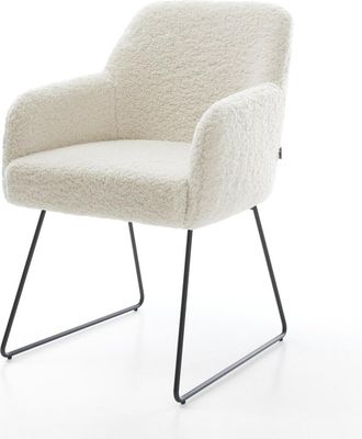 DELIFE Esszimmerstuhl Greg-Flex Teddystoff Beige Kufengestell Schwarz Taschenfederkern, Esszimmerst&uuml;hle