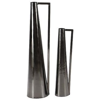 Deco 79 Dreieckige Vase aus Metall, 43,2 cm, 55,9 cm, Dunkelgrau, 2 Stück
