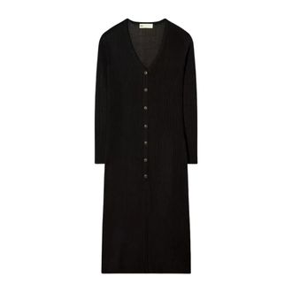 Tory Burch Schwarze- lange Strickjacke mit V-Ausschnitt und Kn&ouml;pfen - - Knitwear - Damen - Schwarzk - XS