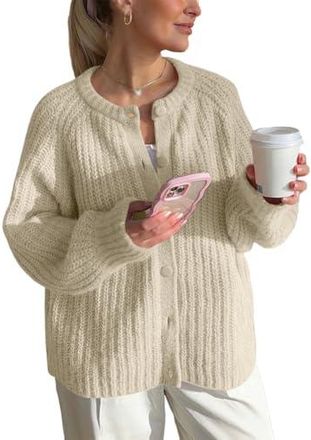 ORANDESIGNE Gilet Femme Cardigan Court à Col Rond Boutonné Ouvert sur Le Devant Y2K Pull en Tricot Chic Décontractée Tricoté Cardigan en Maille épaisse Léger Mant