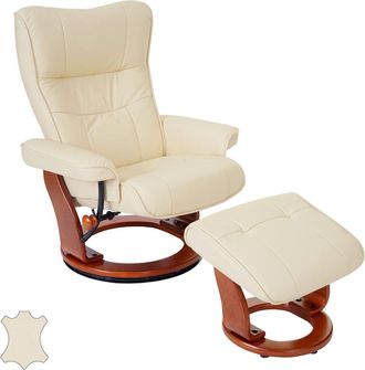 Robas Lund Sessel Relaxsessel mit Hocker Leder, TV Sessel Belastbarkeit bis 130 Kg, Beige