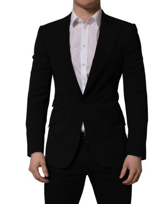 Dolce & Gabbana Black Wool Single Breasted Men Blazer Jacket Vigin Clothing
