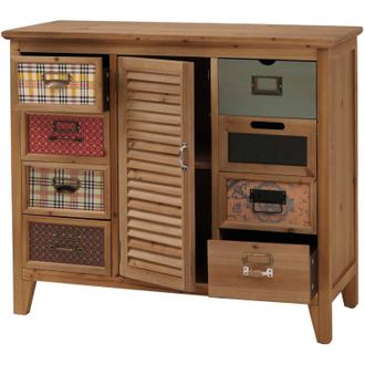 Hhg [NEUWERTIG] Apothekerkommode HHG-293, Schrank Schubladen Etikettenhalter Vintage Shabby Fensterladen 80x91x40cm Korpus natur