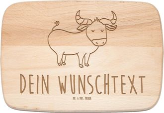 Mr. & Mrs. Panda Holzschneidebrett mit Gravur Sternzeichen Stier - Personalisierte Geschenke, Personalisiertes Fr&uuml;hst&uuml;cksbrettchen, Rind, Holzbrett, Geburtstag Mai, Ge