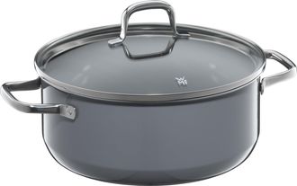 WMF Fusiontec Essential Kochtopf groß, 24 cm, Glasdeckel, Bratentopf Induktion, 4,4l, High-Tech Keramik, kratzfest, unbeschichtet, grau, Made in Germany
