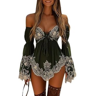 Generic Robe d&eacute;t&eacute; sans manches pour femme - Robe courte boh&egrave;me imprim&eacute;e, &eacute;paules d&eacute;nud&eacute;es, pour l&eacute;t&eacute;, les vacances occidentales, manches longues, mini robes a