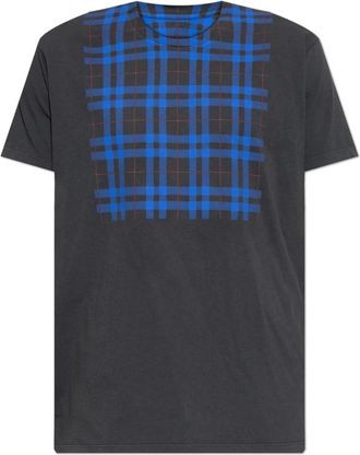 Maison Margiela Homme, Tops, Bleu, Taille: L T-shirt en coton avec empi&egrave;cement &agrave; carreaux