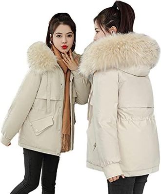 Minetom Manteau Femme Hiver Doudoune Chaud Parka Longue Blouson À Capuche en Fausse Fourrure Trenche Grande Taille Duvet en Coton D Beige XL