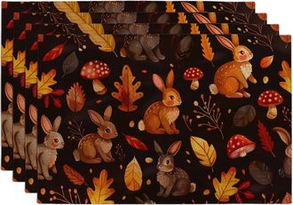 Generic Herbsternte Kaninchen Platzsets, Braun Waldtier Platzsets für Esstisch rutschfest Waschbar Indoor Outdoor Party Dekorative Platzset 4 Stück