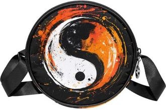Generic Petit sac &agrave; bandouli&egrave;re rond Yin Yang avec fermeture &eacute;clair et bretelles r&eacute;glables pour femme et fille