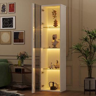 STILVORA Vitrine avec 2 Portes et 4 Niveaux, LED Multicolore T&eacute;l&eacute;commande et App, Style Moderne, en Panneaux de Particules, 40&times;29&times;170 cm, Blanc