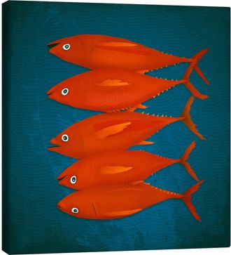 Posterlounge Rote Fische Leinwandbild von Sybille Sterk 30 x 30 cm Blau Wandbilder Wanddeko