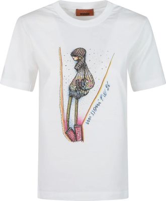 Missoni Femme, Tops, Blanc, Taille: 42 FR T-shirt en jersey de coton imprim&eacute;