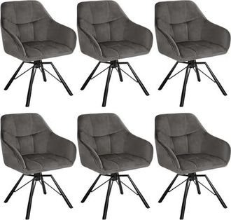 Woltu Chaise Pivotante &agrave; 360&deg;, Lot de 6, Chaise Salle &agrave; Manger Scandinave, en Velours, Assise Rembourr&eacute;e, Pieds en M&eacute;tal, Gris Fonc&eacute;