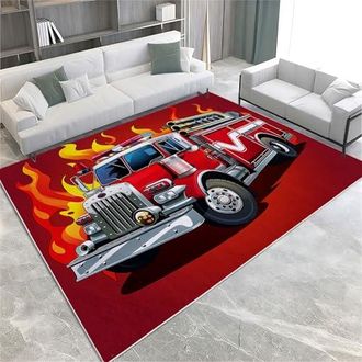 Generic Tapis de Salon Lavable en Machine Camion Pompier Dessin Anim&eacute;, Tapis Poils Courts et Doux Antid&eacute;rapant pour Chambre &agrave; Coucher Salle &agrave; Manger Salon Cou